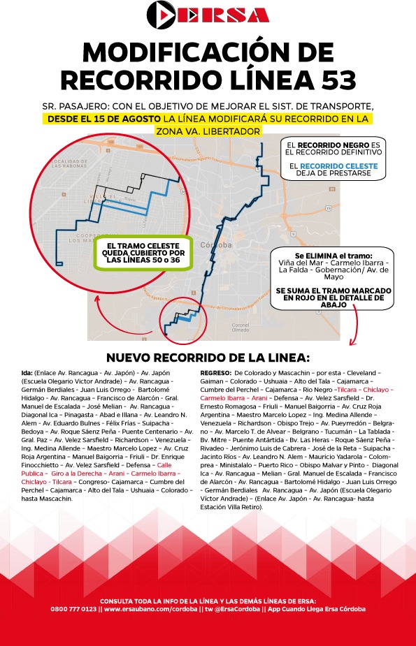 Desde este 15 de agosto, la línea 53 reemplaza a la 52 en el servicio ...